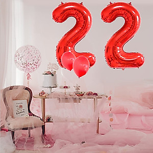 Xihuimay Number 22 Balloons 40 inch Digital Balloon Alphabet 22 Birthday Balloons Digit 22 Helium Balloons Big Balloons for Birthday Party Supplies Wedding Bachelorette Bridal Shower, Red Number 22