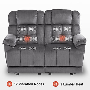 MCombo 58.7" Power Loveseat Recliner, Electric Reclining Loveseat Sofa with Heat and Massage, USB Charge Port for Living Room 6237 (Grey, Loveseat Recliner)