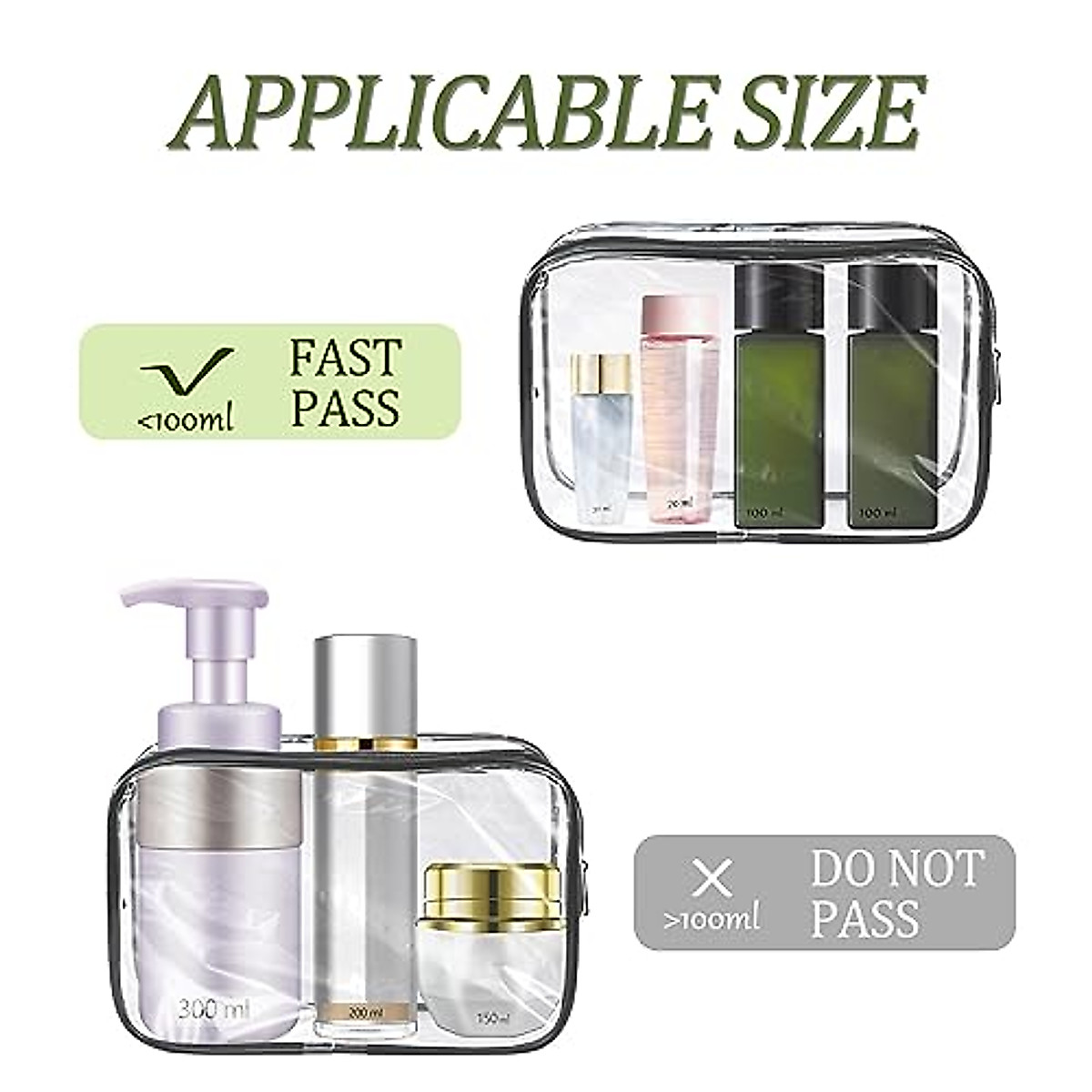 Liatinbo 3Pcs toiletry bag for traveling women,Makeup Bag with Zipper, TSA Approved Toiletry Bag,travel size toiletries essentials (Clear black)