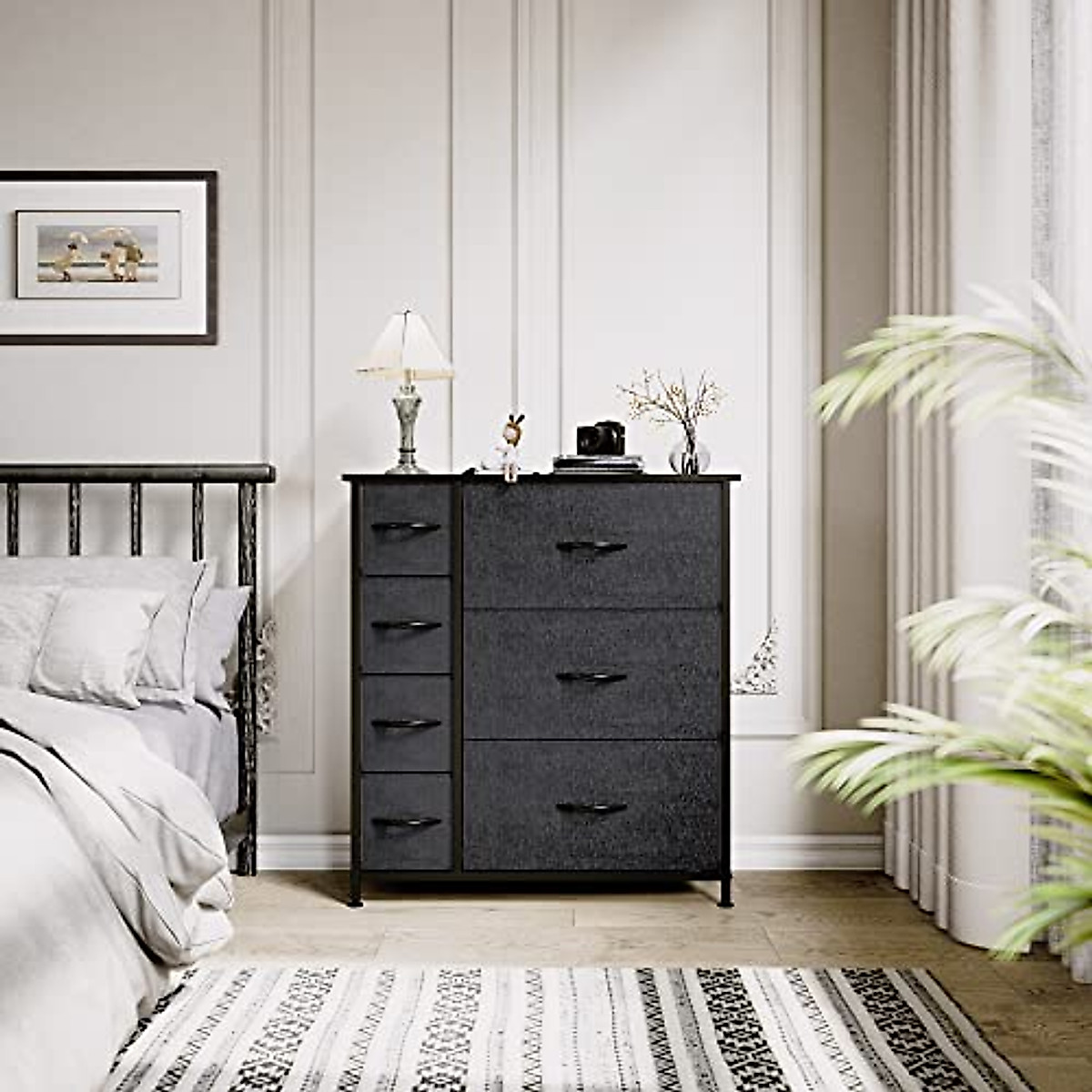 YITAHOME 7 Drawers Dresser- Fabric Storage Tower, Organizer Unit for Bedroom, Living Room, Hallway, Closets& Nursery- Sturdy Steel Frame, Wooden Top& Easy Pull Fabric Bins (Black/Grey)