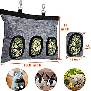 Rabbit Hay Feeder Bag, Guinea Pig Hay Feeder Storage with 3 Holes, Small Animal Pet Large Hanging Hay Feeder,600D Oxford Fabric (Gray)