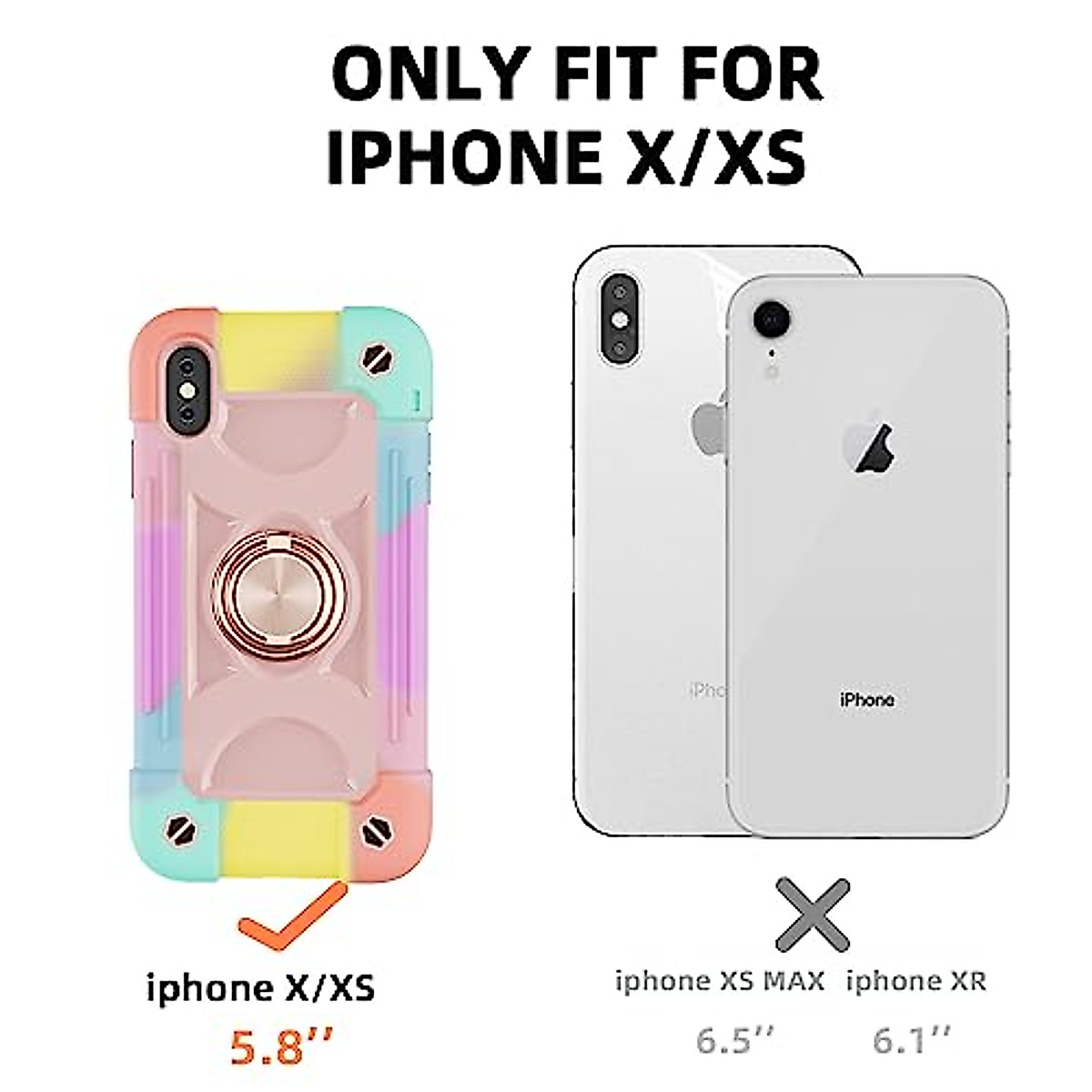 MARKILL Compatible with iPhone X/iPhone Xs Case 5.8 Inch with Magnetic Car Mount Ring Stand, Heavy-Duty Military Grade Shockproof Phone Cover for iPhone X/XS. (Rainbow Pink)