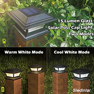 SIEDiNLAR Solar Post Lights Outdoor Glass LED Fence Cap Light 2 Modes for 4x4 5x5 6x6 Posts Deck Patio Garden Decoration Warm White/Cool White Lighting Black (4 Pack)