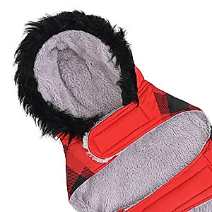 HDE Dog Puffer Jacket Fleece Lined Warm Dog Parka Winter Coat with Harness Hole Buffalo Plaid - L