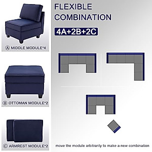 DANNRATCH Modular Sectional Sofa U Shaped Convertible Sectional Couch with Reversible Chaise, Sleeper Velvet Modular Couch with Ottomans for Living Room Furniture Sets Navy Blue
