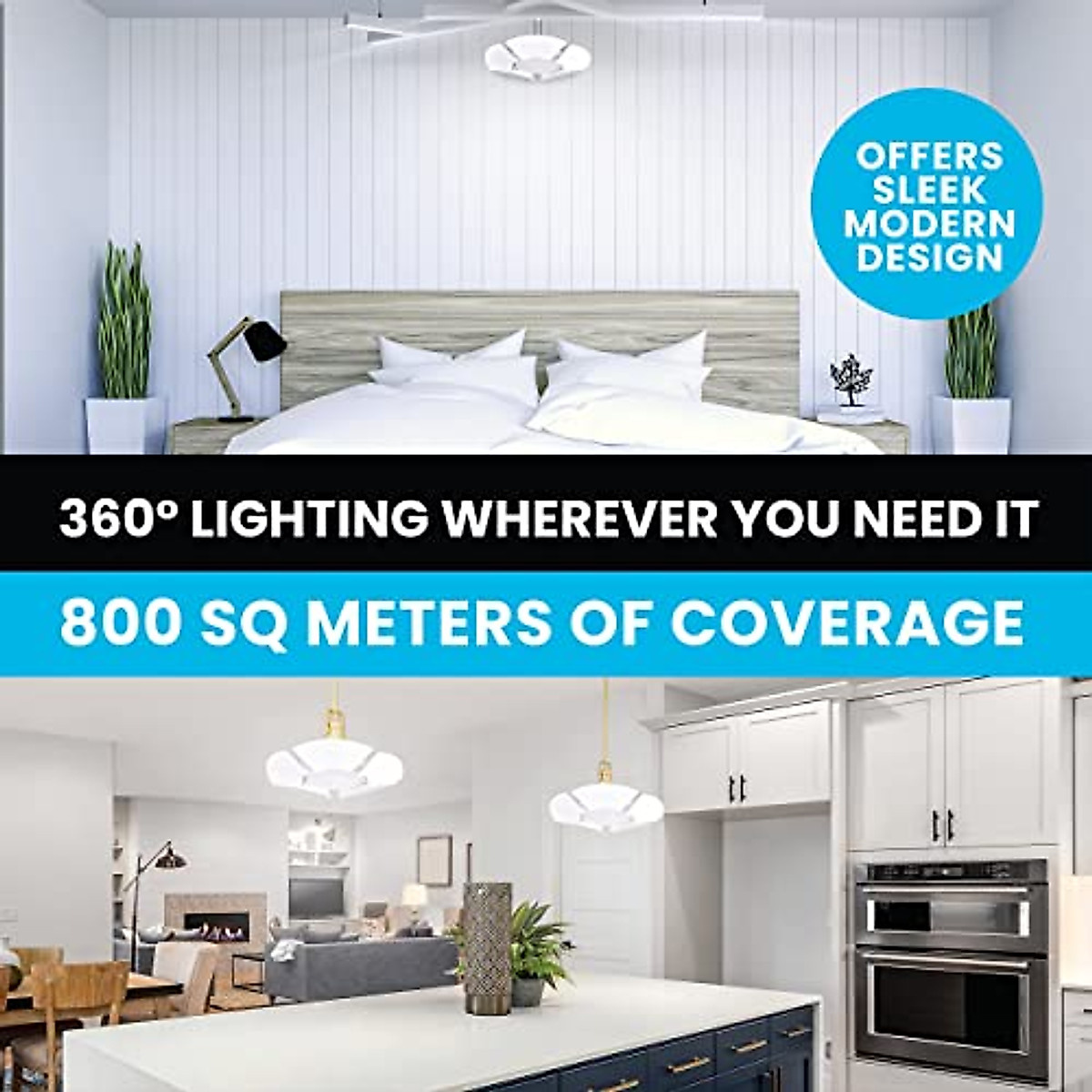 Bell+Howell Hex Bulb E26 LED Garage Light 6 Panel Deformable Shop Light Ceiling Light High-Intensity Lighting with 144 LED Bulbs for Attic, Basements, Office, Garage Lights