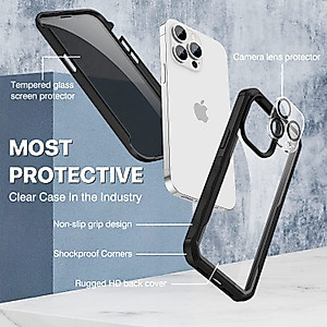 CENHUFO for iPhone 14 Pro Max Case, Privacy Phone Cover with Built-in Anti Peep Tempered Glass Privacy Screen Protector and Camera Protective, Full Body Shockproof Spy Clear Double Bumper - Black