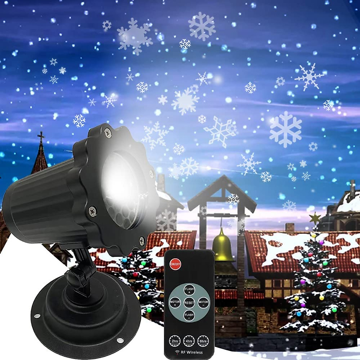 OySeyFo Christmas Light Projector, Snowflake LED Projector Lights with Wireless Remote Timer for Holiday IP65 Waterproof White Snow for Indoor Outdoor Party Home Garden Landscape