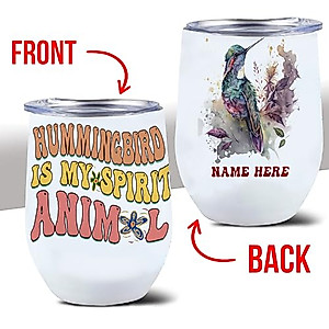 Hummingbird Spirit Animal Gift Mug for Coworkers and Friends Custom Personalized Name Insulated Tumbler 12oz with Lid
