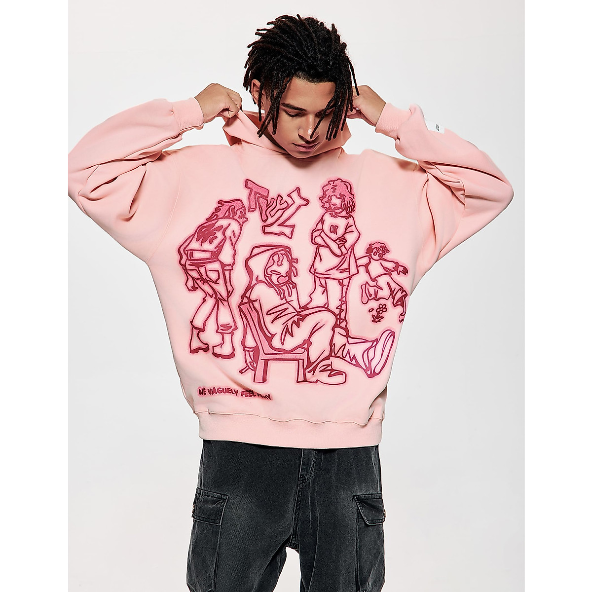 Vamtac Mens Graphic Hoodies Y2k Cute Pullover Oversized Fashion Streetwear Casual Hooded Sweatshirt Unisex Tops Pink S