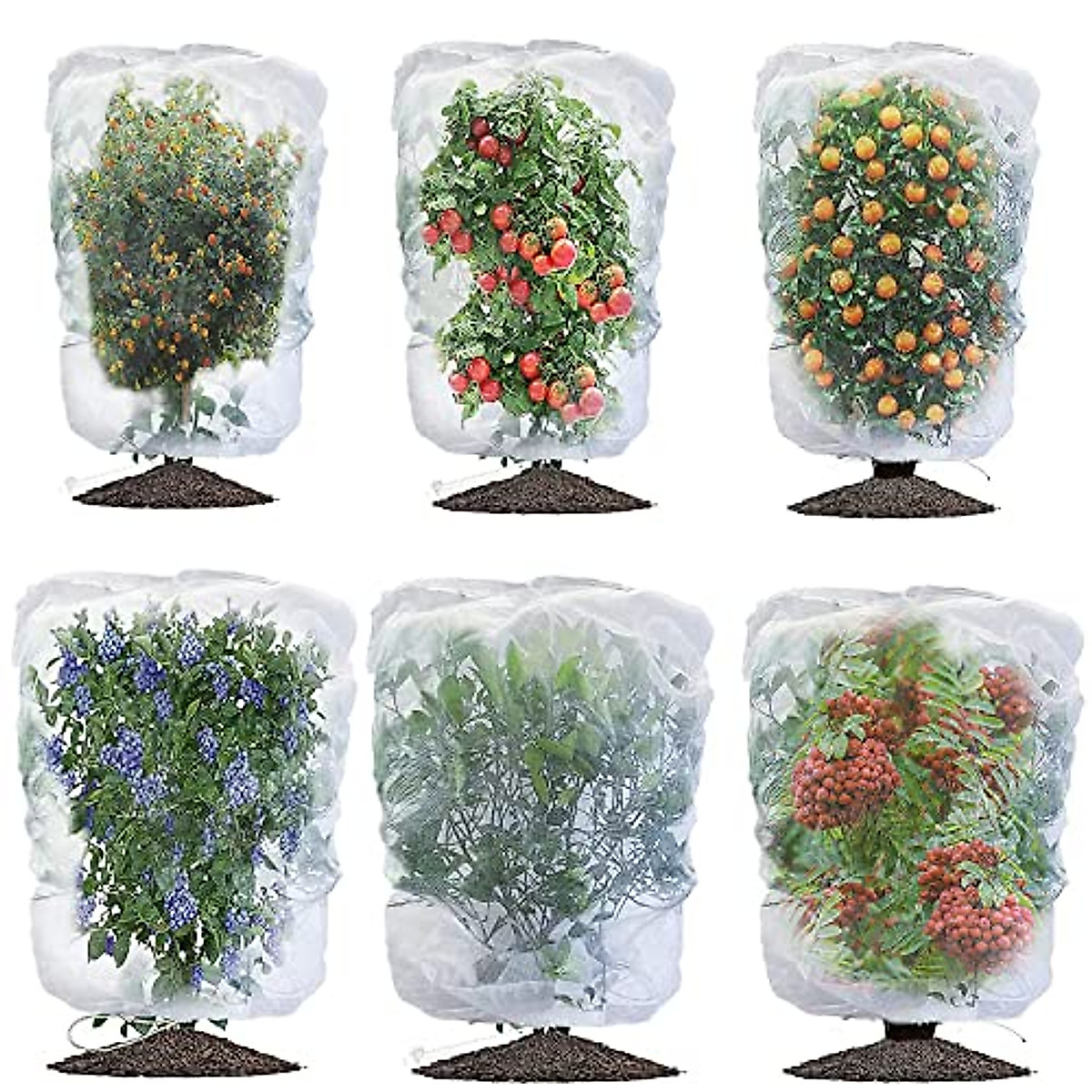 SATOCVAY Insect Bird Barrier Netting, 6 PCS Netting for Garden Protection with Drawstring, Plant and Fruit Tree Netting Barrier Bags, Durable Plant Cover for Plant, Fruit, Flower, Vegetable