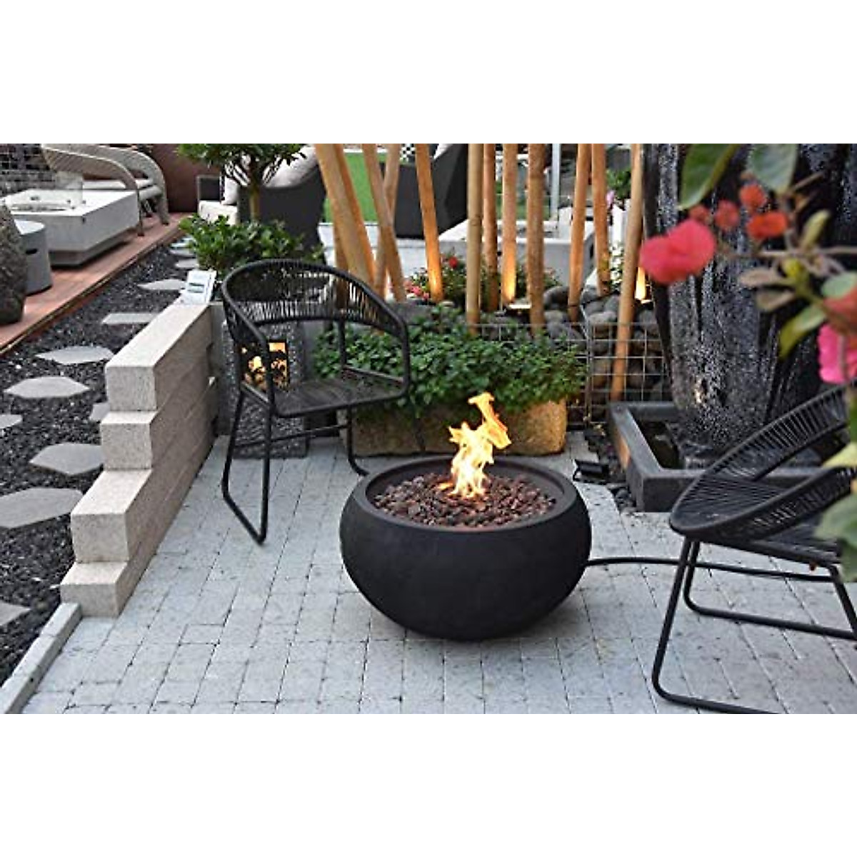 MODENO Outdoor Fire Pit Propane Garden Fire Bowl, 40,000 BTU CSA Certified Firepit，Auto-Ignition System Fireplace, Lava Rock&PVC Cover Included (27 x 27 x 14'', Black)