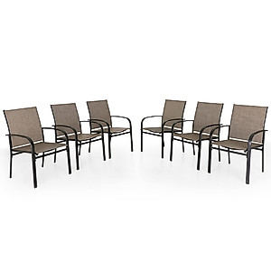 MIXPATIO Patio Dining Chairs Set of 6, Brown Outdoor Textilene Dining Chairs, Patio Furniture Chairs with Armrest