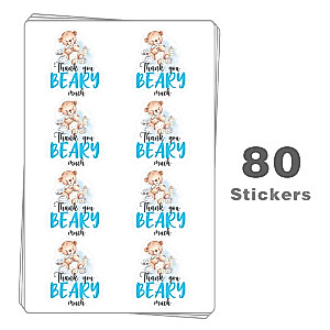 Cute Thank You Beary Much Blue Bear Boy Thank You Stickers Labels,Bear Lover Party Sticker for Boy Birthday Party Favor Label Decorations(10 in,80 Labels)