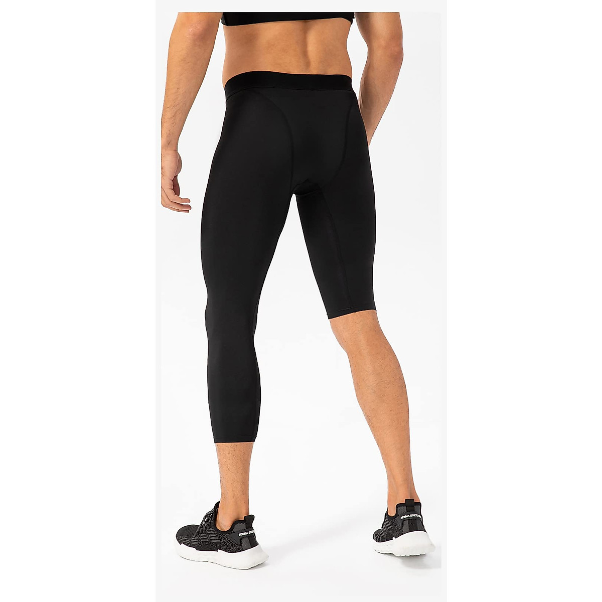 Men’s Compression Pants One Leg 3/4 Capri Tights Leggings and Arm Sleeve for Gym Running Basketball(B R Small)