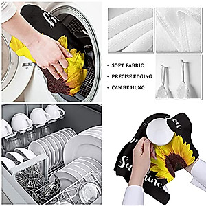 SIGOUYI Kitchen Towels Wash Cloths 4-Pack, Kitchen Decor Dish Towels, Super Soft Absorbent Hand Towels, Cleaning Rags for Tea Set Dish Set, You are My Sunshine Sunflowers on Black