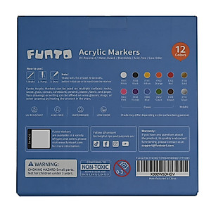Funto Acrylic Paint Pens for Rock Painting, Fabric, Wood, Canvas, Metal, Ceramic, Glass, Scrapbooking Craft,12 Colors Paint Marker Set, Medium Tip, Non-Toxic, Quick Drying