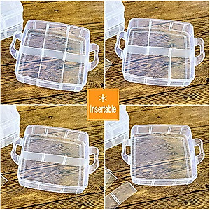 LZYMSZ 3-Tier Transparent Adjustable Stackable Compartment Slot Plastic Storage Box, Snap-Lock Clear Container Box for Storing Toy Jewelry Accessory 6.5 x 6.1x 4.9in(S)