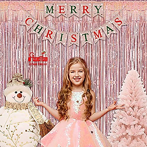 Rose Gold Tinsel Curtain Party Backdrop - GREATRIL Foil Fringe Curtain Streamers for Bachelorette Party Decorations Bride to Be Birthday Girls Streamers Party Decor 2 Packs (Glitter Rose Gold)