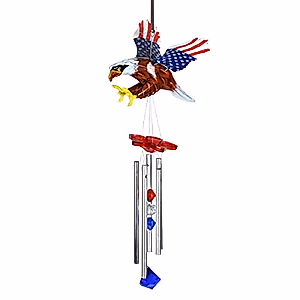 Exhart Wind Chimes, WindyWings Patriotic Eagle Wind Chime with Fluttering American Flag Wings, Outdoor Plastic and Metal Lawn and Yard Decoration, 9 x 6 x 18 Inch