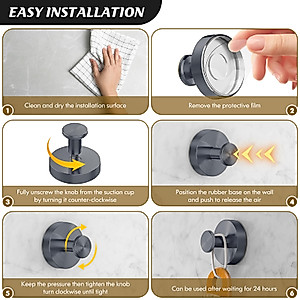 MOTAIPEAK Suction Cup Hooks for Shower,2Pcs Shower Hooks for Inside Shower,No Drill Towel Hooks for Bathroom Wall,Kitchen,Glass,Mirror,Tile to Hang Towels,Robes,Loofah-Grey