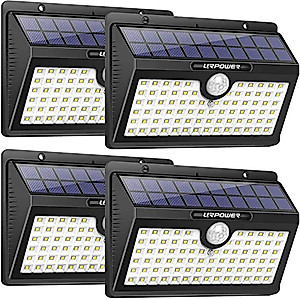 URPOWER Solar Lights, 78 LED Solar Motion Sensor Lights Outdoor Waterproof Solar Powered Security Light Motion Activated Auto On/Off Solar Wall Lights for Patio Deck Yard (Cool White, 4 Pack)