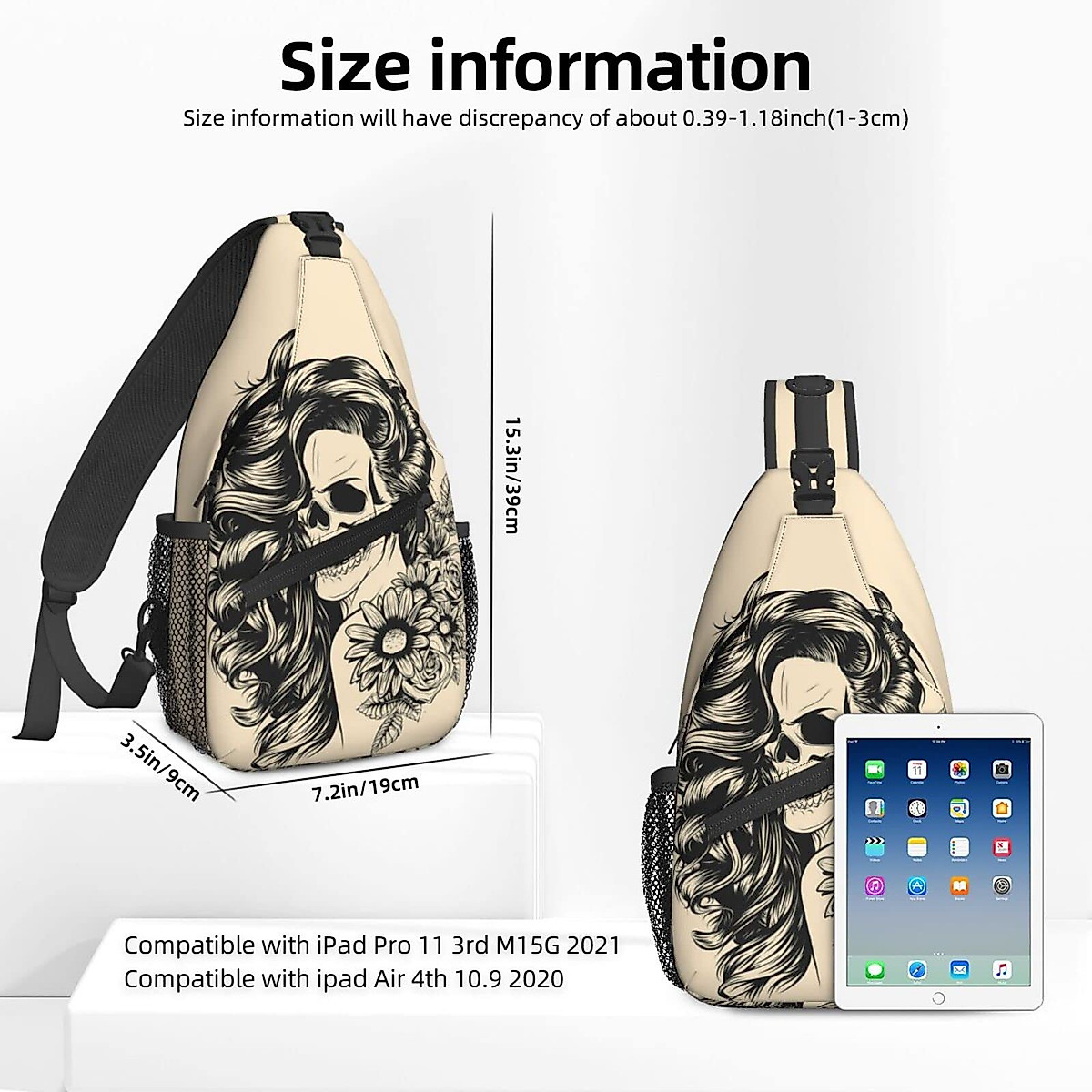 FeHuew Women Girl Skeleton Makeup Rose Skull Crossbody Sling Backpack for Men Chest Bag Shoulder Bag Lightweight One Strap Backpack Travel Outdoor Daypack