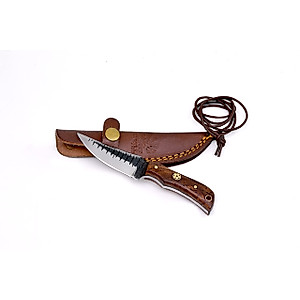 Titan International Knives Handmade Neck Knife Carbon 1080 Steel | Forged Scales Blade Rosewood Handle | Leather Sheath Perfect for Camping and Outdoor Activities