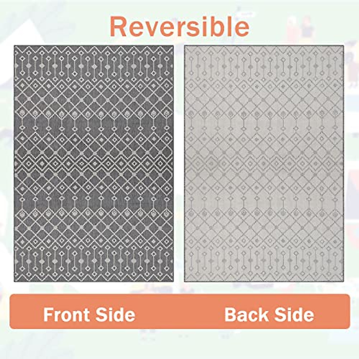 Patio Rug for Entrance Bohemian 5x8Ft Grey Area Rug Indoor Outdoor Rug Textured Weave Floor Carpet Durable Washable Rug for Patio,Home,Picnic,Camping
