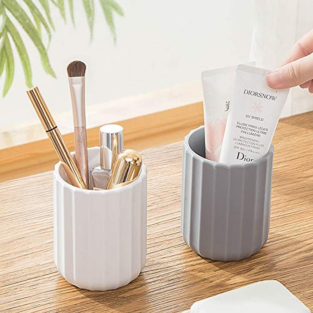 YOSCO Silicone Pencil Holder Round Pen Cup for Desk Cute Office Desktop Stationery Organizer Makeup Brush Holder (White)
