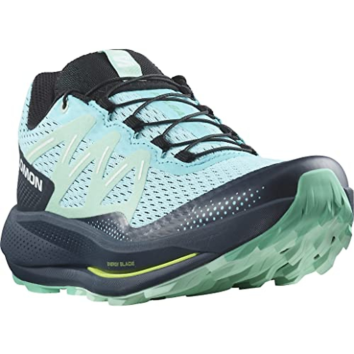 Salomon Pulsar Trail Hiking Shoes Womens Sz 8.5 Blue Radiance/Carbon/Yucca