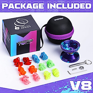 Yoyo Professional Responsive Yoyo V8 - Dual Purpose Yoyo for Kids Beginners, Pro Metal Yo Yo for Adults with Unresponsive Yoyo Bearing + 12 Yoyo Strings, Yo-yo Case Bag, Removal Tool (Purple Blue)