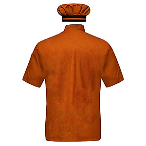 INFOHANDMADE Modeling Men Chef Jacket Half Sleeves in 10 Colours Chef Coat with Cap Orange (Medium)