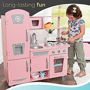 KidKraft Vintage Wooden Play Kitchen with Pretend Ice Maker and Play Phone, Pink
