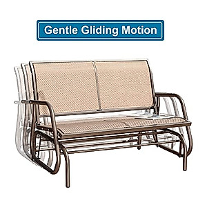GOLDSUN Swing Glider Chair Patio Swing Bench for 2 Person, Outdoor & Indoor Lawn Steel Rocking Garden Loveseat with Cupholder for Outside,Patio, Backyard, Poolside(Coffee)