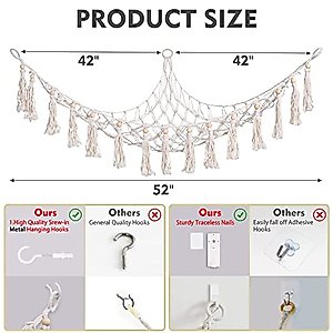 Large Stuffed Animal Hammock Net with LED Light, VeYocilk Boho Macrame Toy Net Hammock for Stuffed Animals Kids Nursery Bedroom Corner