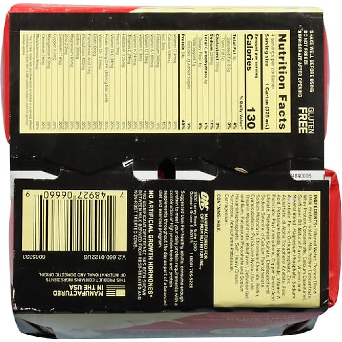 Optimum Nutrition Gold Standard Protein Shake, 24g Protein, Ready to Drink Protein Shake, Gluten Free, Vitamin C for Immune Support, Vanilla, 11 Fl Oz, Pack of 4 (Packaging May Vary)