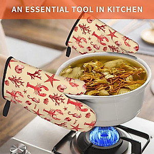 Lobster Print Oven Mitts/Gloves 1 Pair, for Home Kitchen Cooking Baking BBQ for Women/Men
