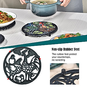 Sungmor Cast Iron Trivet for Wood Stove - Dia-8.1 Inch Rustproof Round Stands for Hot Pots/Dishes/Pans - Decorative Metal Table Trivet for Kitchen Cooking