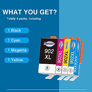 Paeolos 902XL Ink Cartridges Combo Pack, Compatible Ink Cartridges Replacements for HP 902 Ink | 902XL Ink Work with HP OfficeJet Pro 6961 6970 6962 6968 6971 6975 6978, 4 Packs (with Latest Chips)