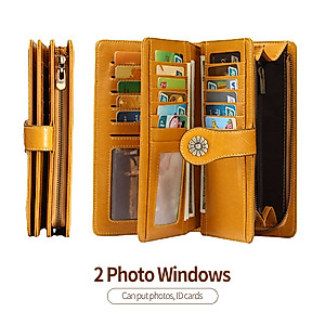 CHANPINCL RFID Vintage Long Wallets for women Secure Large Capacity Travel Wristlet Clutch Multi-card Wallets (Yellow)