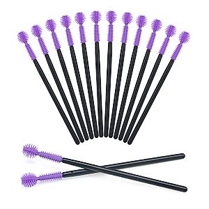 G2PLUS 50PCS Silicone Eyelash Brushes, Disposable Mascara Wands, Adjustable Ball- Shape Eyelash Spoolies, Eyebrow Brushes for Eyelash Extension and Eyebrow (Purple)