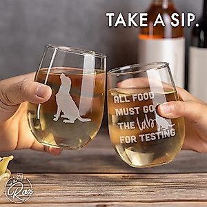 On The Rox Drinks Labrador Gifts for Labrador Lovers- All Food Must Go To The Lab For Testing Stemless Wine Glass Set of 2- Chocolate Lab Wine Glass - Dog Face, Black Labrador Gifts