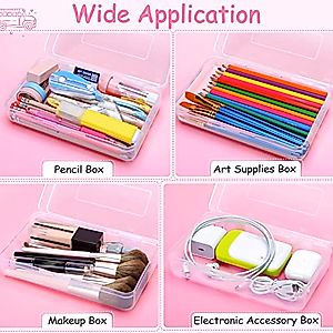 Sooez Pencil Box Clear, Plastic Pencil Case, Hard Pencil Case with Stickers, Clear Crayon Box, Large Plastic Pencil Boxes with Lid, Stackable Supply Boxes, Pencil Case Box for Kids School Boys