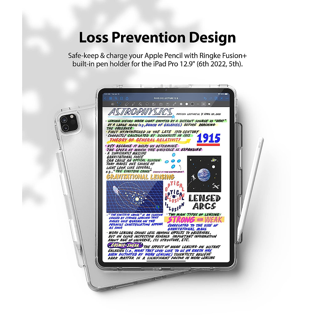 Ringke Fusion Plus [Case + Pencil Holder] Compatible with iPad Pro 12.9 Case (6th Generation 2022, 5th Generation 2021) Transparent Hard Back Shockproof Double Air Pocket Bumper - Clear