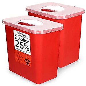 Oakridge Products Large Sharps Container for Home Use and Professional 2 Gallon (2-Pack) with Rotating lid, Biohazard Needle and Syringe Disposal, CDC Certified