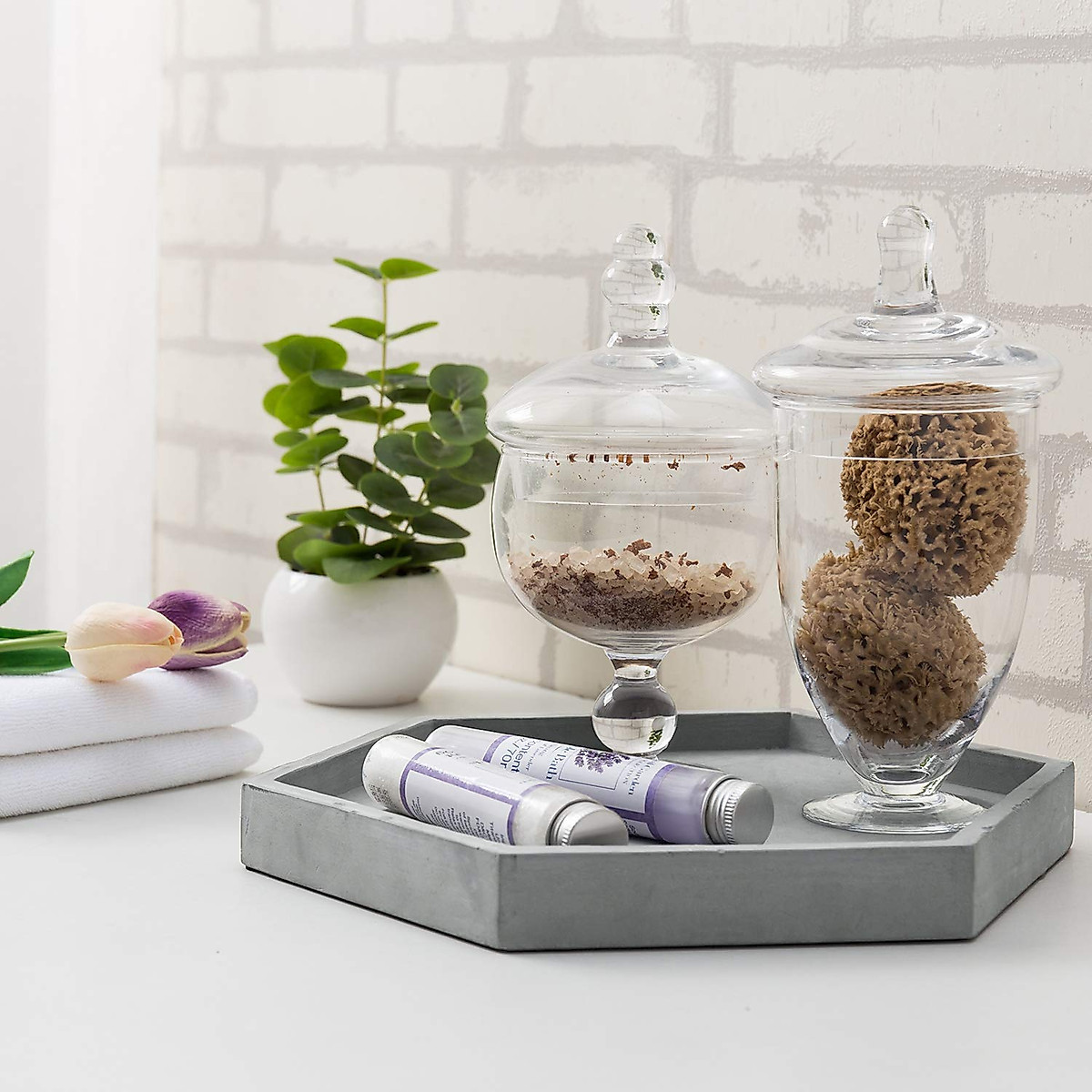 MyGift Modern Gray Concrete Hexagonal Decorative Display Bathroom Vanity Tray