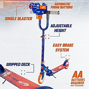 Flybar Nerf Blaster Scooter for Kids - Foldable Scooter, Height Adjustable, 2 Wheels, Anti-Slip Deck, for Boys/Girls, Rear Brake, Outdoor Toy, Shoots nerf Darts, Lightweight/Sturdy Kick Scooter