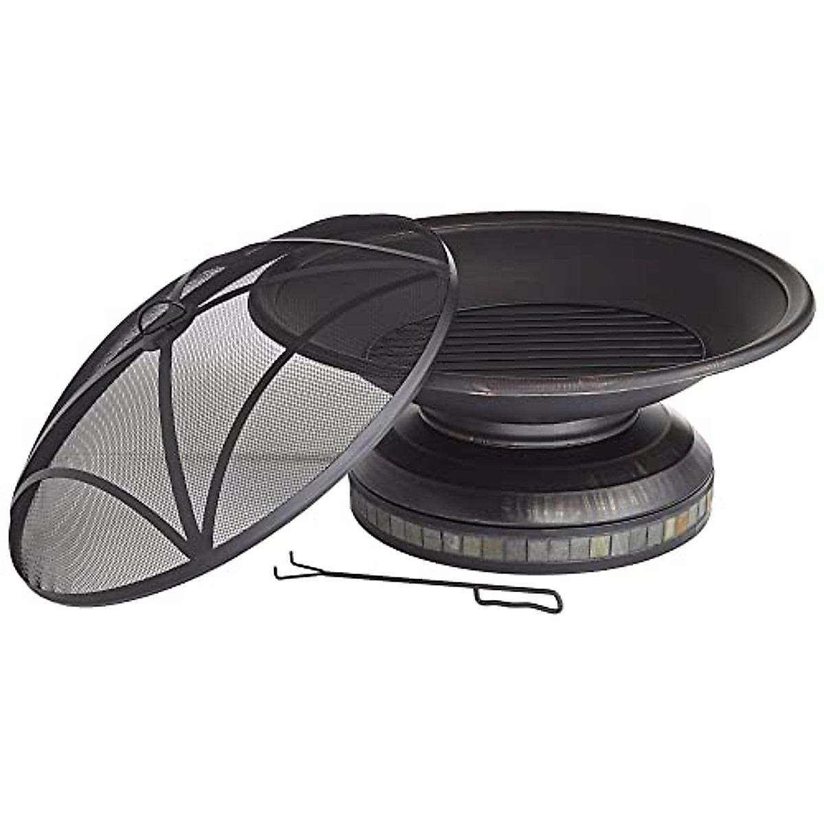 Bristol Black Iron Outdoor Fire Pit Round 35" Steel Mesh Wood Burning with Spark Screen and Fire Poker for Outside Backyard Patio Camping Deck - John Timberland