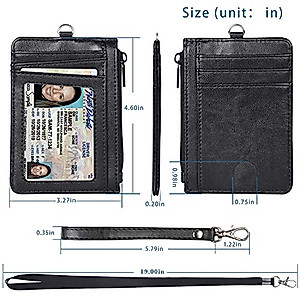 Teskyer Minimalist Wallet, Slim Wallet with Neck Lanyard and Wrist Strap, Credit Card Holder Wallet, RFID Blocking Front Pocket Wallet for Men Women, Black